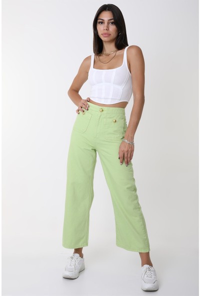 Mawa Önü Top Düğmeli Parça Boya Pantolon