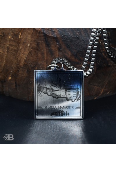 Bayzade Sümela Manastırı Kare Çelik Kolye - 3141 Bayzade Sümela Manastırı Kare Çelik Kolye - 3141