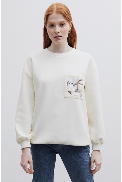 Perspective Kiell Normal Kalıp Bisiklet Yaka Ekru Sweatshirt Perspective Kiell Normal Kalıp Bisiklet Yaka Ekru Sweatshirt
