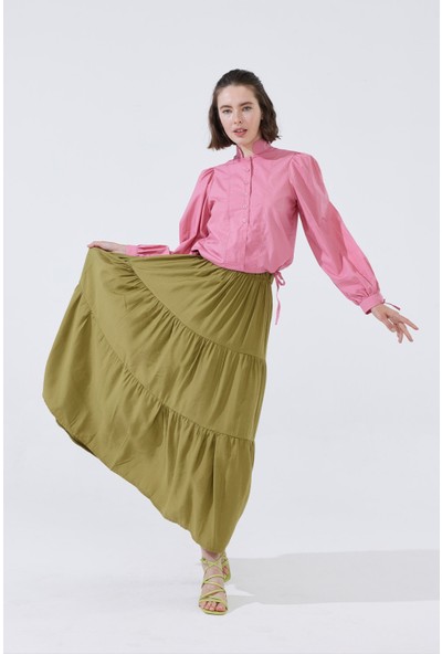 Fahhar Kat Büzgülü Etek Yeşil