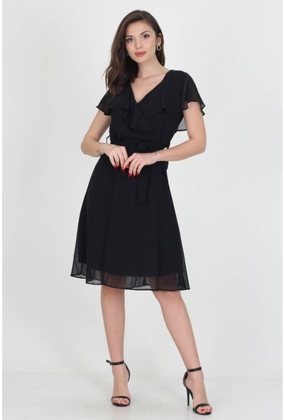 Neşeli Butik Kadın Midi Boy Yeni Sezon Kruvaze Yaka Melek Kol Şifon Elbise RY8081 Neşeli Butik Kadın Midi Boy Yeni Sezon Kruvaze Yaka Melek Kol Şifon Elbise RY8081