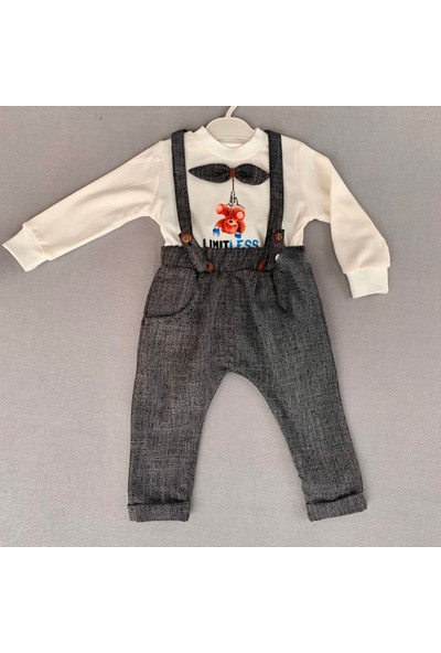 Salopet Ayı Desenli Erkek Çocuk Füme 2 Yaş PS10110