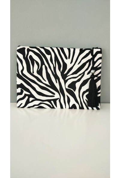 Tataroğlu Dijital Kumaş Siyah Beyaz Zebra Desenli Clutch Tataroğlu Dijital Kumaş Siyah Beyaz Zebra Desenli Clutch