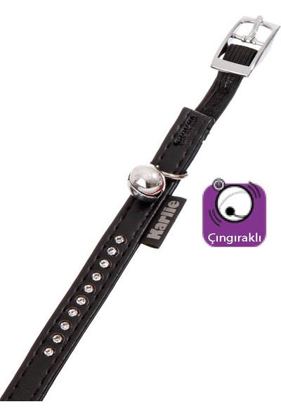 Mimi Karlıe Deri Taşlı Kedi Tasma Xs 30CM-11MM Siyah