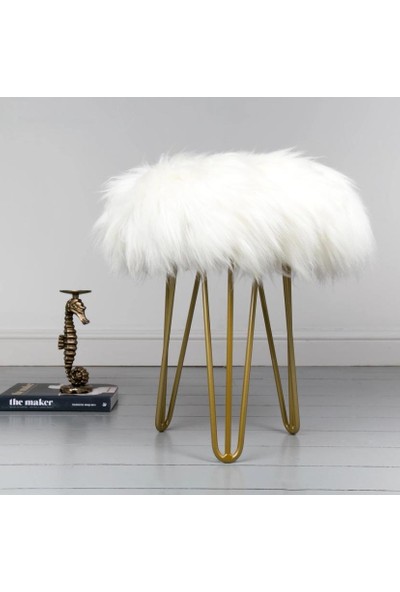 Han Dekor Beyaz Peluş Gold Ayaklı Puf Han Dekor Beyaz Peluş Gold Ayaklı Puf