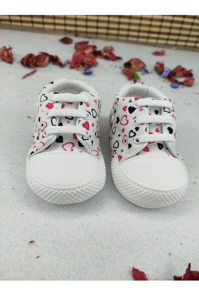 Pamily Unisex Kalp Desenli Bağcıklı Yenidoğan Ilk Adım Yürüyüş Ayakkabısı 0-6AY Pamily Unisex Kalp Desenli Bağcıklı Yenidoğan Ilk Adım Yürüyüş Ayakkabısı 0-6AY