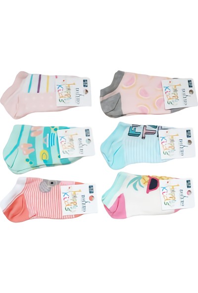 %80 Pamuk Renkli 6'lı Kız Çocuk Patik Çorap