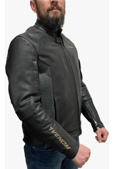 Venom D2 Hakiki Deri Korumalı Motosiklet Montu