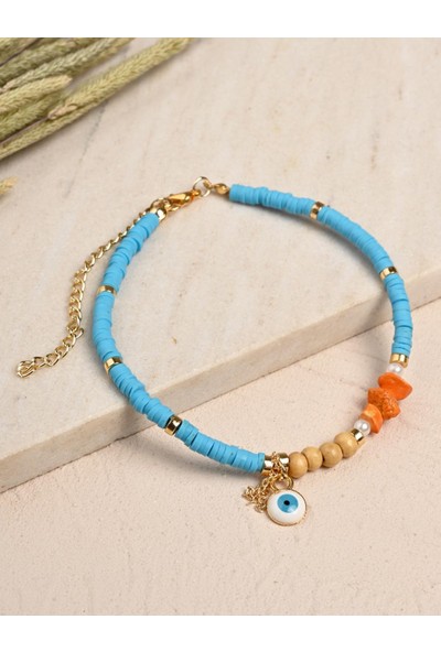 Jimmy Key Kadın Mavi Doğal Güneş Taşlı Nazar Boncuklu Halhal Jimmy Key Kadın Mavi Doğal Güneş Taşlı Nazar Boncuklu Halhal