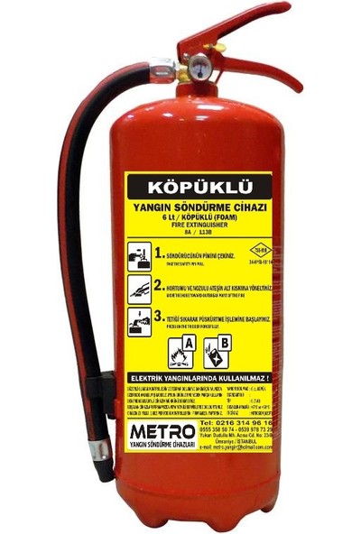 Metro Yangın 6 kg Köpüklü Yangın Söndürme Cihazı Metro Yangın 6 kg Köpüklü Yangın Söndürme Cihazı