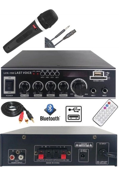 Lastvoice LVX-150MİC Mikrofonlu Stereo Anfi Amfi 2X75 Watt Bluetooth Usb-Sd 220V/12V Lastvoice LVX-150MİC Mikrofonlu Stereo Anfi Amfi 2X75 Watt Bluetooth Usb-Sd 220V/12V