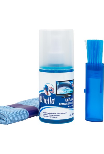 Hello HL-14408 Sprey + Fiber Bez + Fırça 200ML LCD Ekran Temizleme Seti Hello HL-14408 Sprey + Fiber Bez + Fırça 200ML LCD Ekran Temizleme Seti