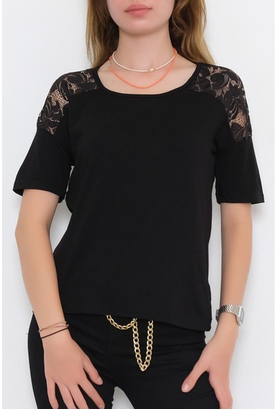 İsunstore Omuz Dantelli Bluz Siyah - 9825.139.