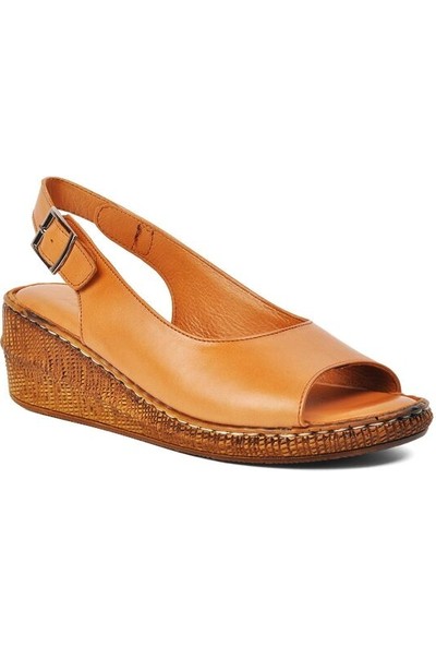 Pabucmarketi Taba Hakiki Deri Kadın Dolgu Topuk Sandalet