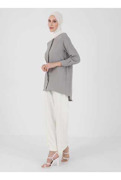 Gizli Düğmeli Arkası Uzun Aerobin Tunik - Gri - Refka Woman Gizli Düğmeli Arkası Uzun Aerobin Tunik - Gri - Refka Woman