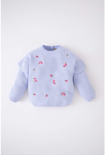 DeFacto Kız Bebek Çiçekli Regular Fit Bisiklet Yaka Kazak X5764A222WN