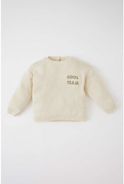 DeFacto Erkek Bebek Slogan Baskılı Regular Fit Bisiklet Yaka Kazak X5293A222AU