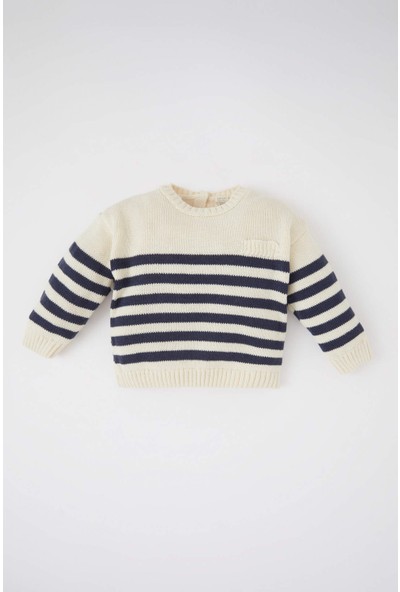 DeFacto Erkek Bebek Çizgili Regular Fit Bisiklet Yaka Kazak X5303A222AU