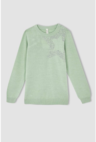 DeFacto Kız Çocuk Regular Fit Bisiklet Yaka Triko Kazak X7366A622AU