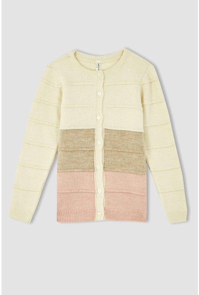 DeFacto Kız Çocuk Regular Fit Bisiklet Yaka Triko Hırka N8538A622AU