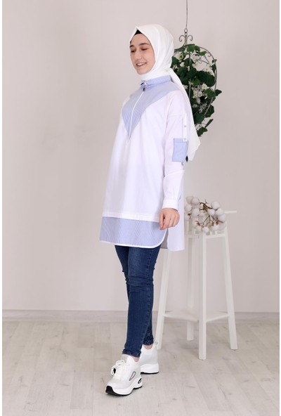 Doque Nisaca Önü Çizgili Kolları Cep Detaylı Tunik Açık Mavi Doque Nisaca Önü Çizgili Kolları Cep Detaylı Tunik Açık Mavi