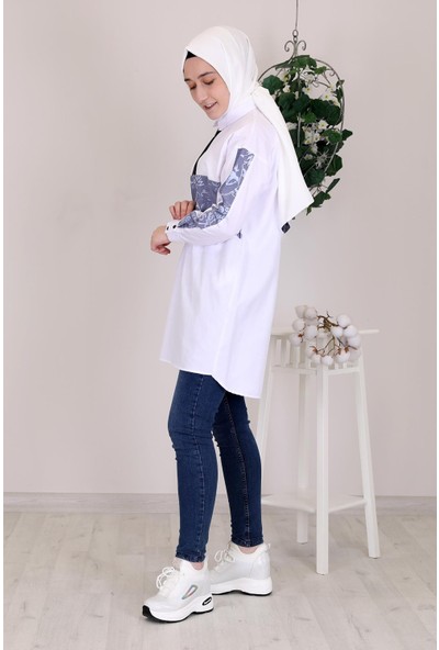 Doque Nisaca Önü ve Kolları Yazı Baskılı Tunik Açık Mavi Doque Nisaca Önü ve Kolları Yazı Baskılı Tunik Açık Mavi