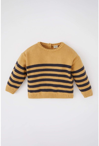 DeFacto Erkek Bebek Çizgili Regular Fit Bisiklet Yaka Kazak X5304A222WN