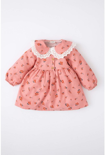 DeFacto Kız Bebek Çiçekli Regular Fit Büyük Yaka Uzun Kollu Twill Elbise Y7461A222AU DeFacto Kız Bebek Çiçekli Regular Fit Büyük Yaka Uzun Kollu Twill Elbise Y7461A222AU