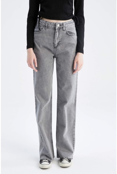 Geniş Paça Yüksek Bel Paça Ucu Kesik Jean PANTOLON Y8065AZ22AU