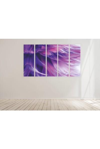Sigun 5 Parça Büyük Boy Mor Tüy Görseli Ahşap Poster 100 x 60 cm