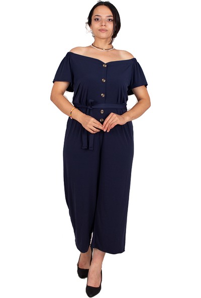 Truva Xxl Büyük Beden Kadın Giyim Düğmeli Tulum Lacivert TLM172 Truva Xxl Büyük Beden Kadın Giyim Düğmeli Tulum Lacivert TLM172