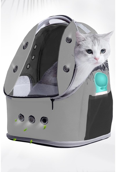 Gri 13 Hava Kanallı Büyük Boy Kedi Çantası 8 kg Taşıma Kapasiteli 42X25X33 cm Kedi Taşıma Çanta