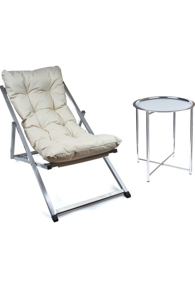 Minderli - Ninoşezlong Seti Bahçe&balkon&teras&plaj Katlanır Set - 1 Şezlong 1 Sehpa