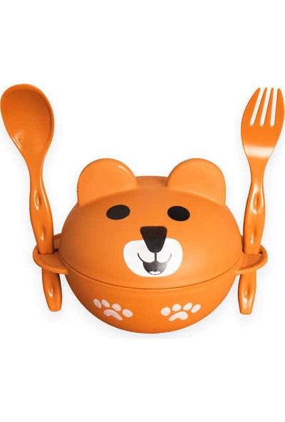 Ninovivo Sevimli Ayıcık Kapaklı Kase Çatal Kaşık Seti