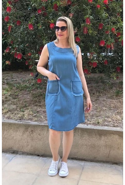 Piennar Çift Cepli Salaş Yuvarlak Yaka Kısa Kollu Tensel Ince Kot Elbise Piennar Çift Cepli Salaş Yuvarlak Yaka Kısa Kollu Tensel Ince Kot Elbise
