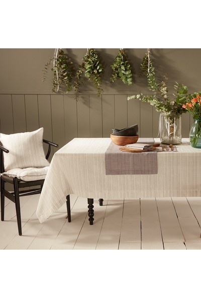 Apricitas Aria Gri Dalgalı-Çizgili Masa Örtüsü 160X260 cm