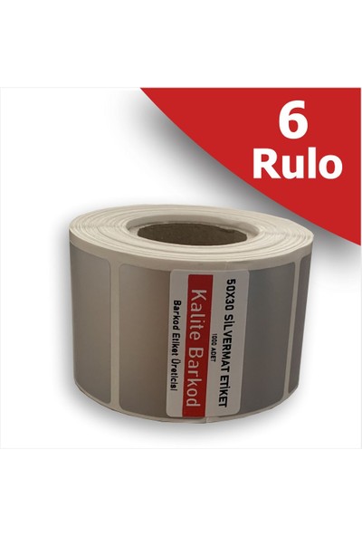 Kalite Barkod 50X30 Silvermat Etiket | 6 Rulo Demirbaş Etiketi Kalite Barkod 50X30 Silvermat Etiket | 6 Rulo Demirbaş Etiketi