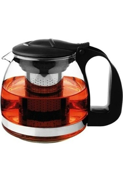 Perotti Süzgeçli Cam Demlik 700 ml Tea Pot Çaydanlık Siyah