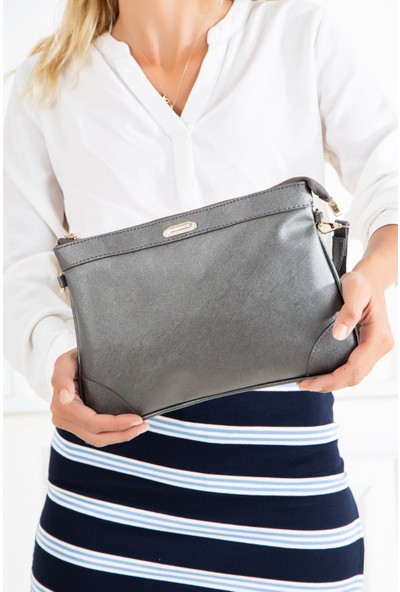 Dilimler Ayakkabı Prada Malzeme Uzun Kısa Askılı Platin Kadın Portföy Çanta