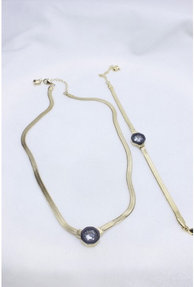 Dez Toprak Çelik Altın Kaplama Kolye Bileklik Takım