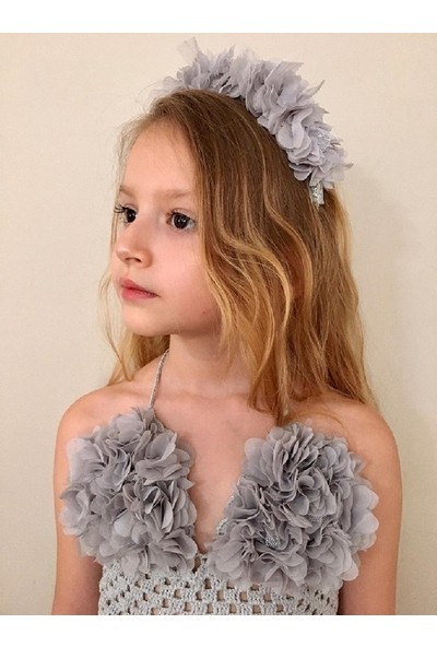 Çiçekli Çocuk Tatil Özel Gün Kutlama El Yapımı Frida Büstiyer ve Taç Set)