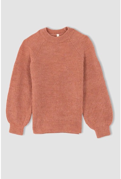 DeFacto Kız Çocuk Regular Fit Bisiklet Yaka Triko Kazak R1952A622WN