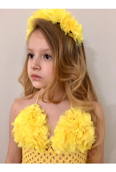 Çiçekli Çocuk Tatil Özel Gün Kutlama El Yapımı Frida Büstiyer ve Taç Set)