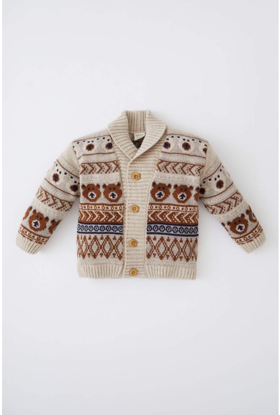 DeFacto Erkek Bebek Regular Fit Hayvan Desenli Şal Yaka Triko Hırka X5292A222AU DeFacto Erkek Bebek Regular Fit Hayvan Desenli Şal Yaka Triko Hırka X5292A222AU