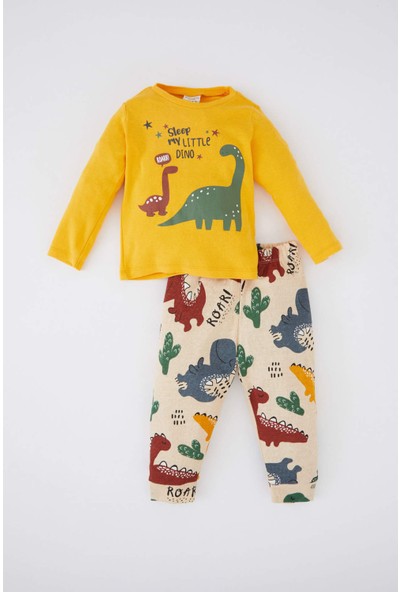 DeFacto Erkek Bebek Regular Fit Desenli Ribana Uzun Kollu Pijama Takımı Y5074A222AU