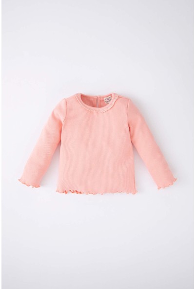 DeFacto Kız Bebek Regular Fit Bisiklet Yaka Fitilli Kaşkorse Uzun Kollu Tişört Y6455A222WN