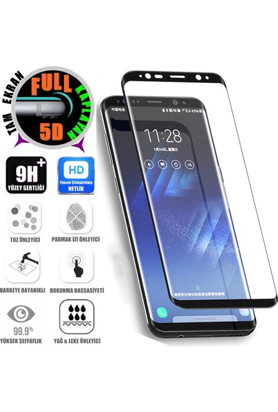 Bayraktaron Samsung Galaxy S8 Ekran Koruyucu 5d Kavisli Kırılmaz Cam Full Kapatan Tam Kaplayan 9h+ Hd (MC12SLK)