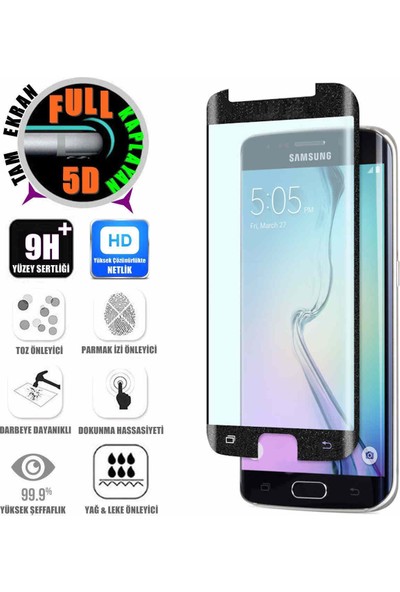 Bayraktaron Samsung Galaxy S6 Edge Ekran Koruyucu 5d Kavisli Kırılmaz Cam Full / Tam Kapatan Hd Siyah (OT91GMO)