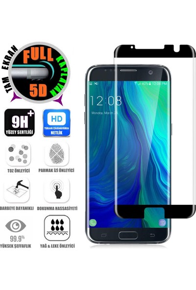 Bayraktaron Samsung Galaxy S7 Edge Ekran Koruyucu 5d Kavisli Kırılmaz Cam Full Tam Kapatan Hd Siyah (EK07SFW)