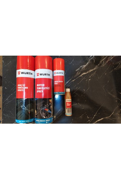 Würth Araç Içi Temizleme + Hızlı Motor Temizleme + Qıck Fresh Araç Içi Tazeleme + Cam Sabunu Würth Araç Içi Temizleme + Hızlı Motor Temizleme + Qıck Fresh Araç Içi Tazeleme + Cam Sabunu